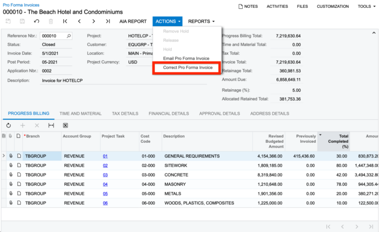 How to make corrections of amounts in Pro Forma Invoices in Acumatica ...