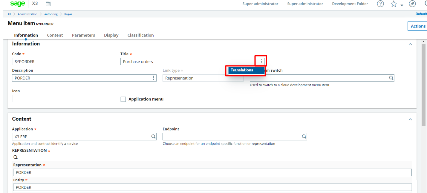 How to translate Menu item text in Sage X3 V12? - Germinit