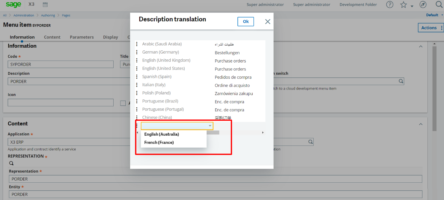 How to translate Menu item text in Sage X3 V12? - Germinit
