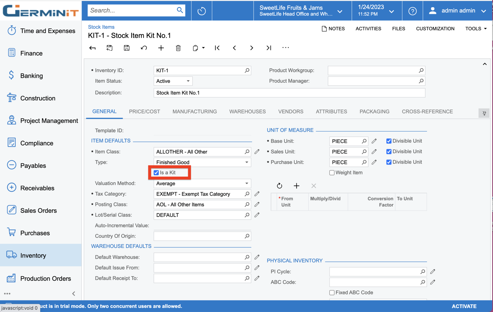 Tips: How to prepare a Stock-Kit in Acumatica? - GerminIT Innovation