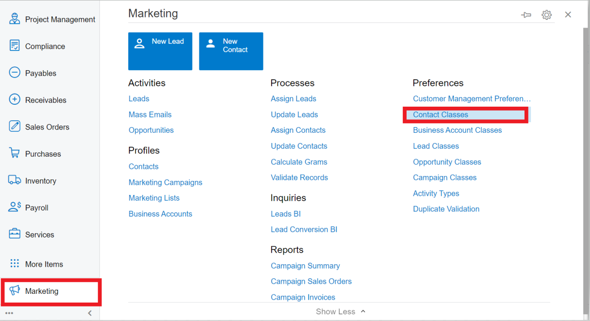 How to create a contact class in Acumatica ERP - Germinit